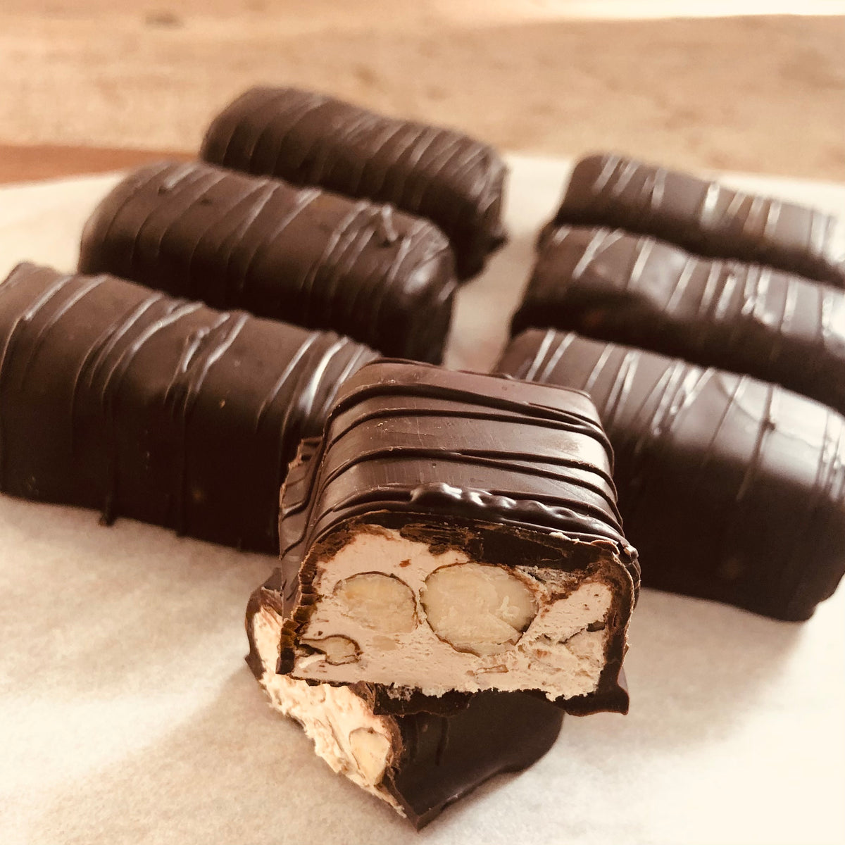 Almond Nougat Mini Bar with 70% Dark Chocolate – Roses Artisanal Delicacies